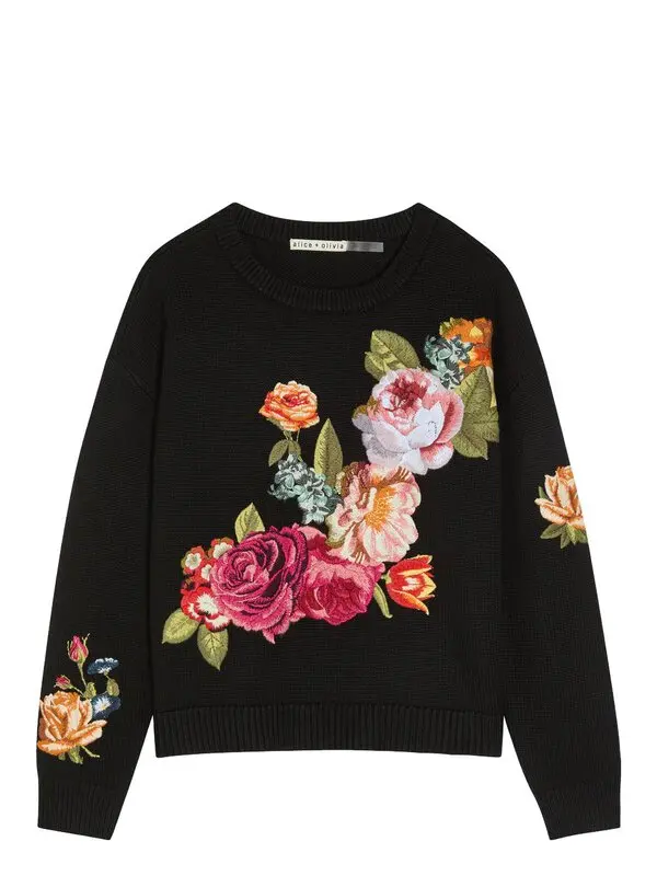 Alice + Olivia Floral Jacquard Stretch-wool Jumper - Black