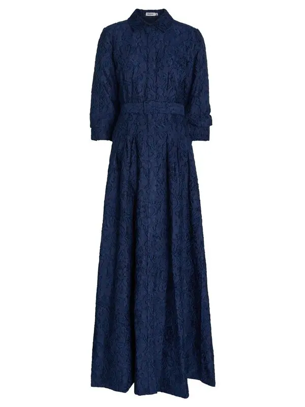 Simkhai Courtney Floral-jacquard Belted Gown - Navy