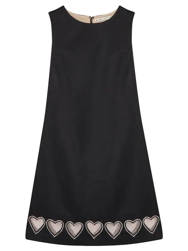 Alice + Olivia Cade Heart Embellished Satin Mini Dress - Black