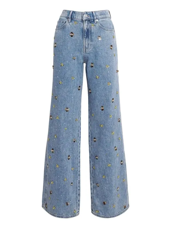 Veronica Beard Embellished Kasey Mid-rise Wide-leg Jeans - Blue
