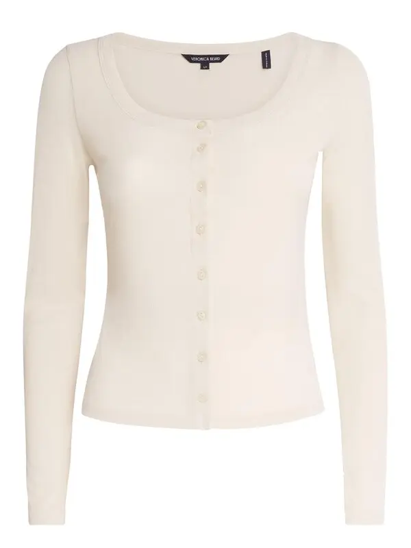 Veronica Beard Rib-knit Hyland Button-up T-shirt - Ivory