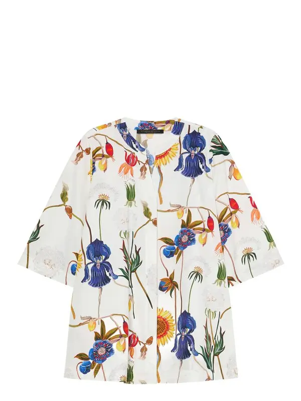 Marina Rinaldi Cotton Floral Blouse - White