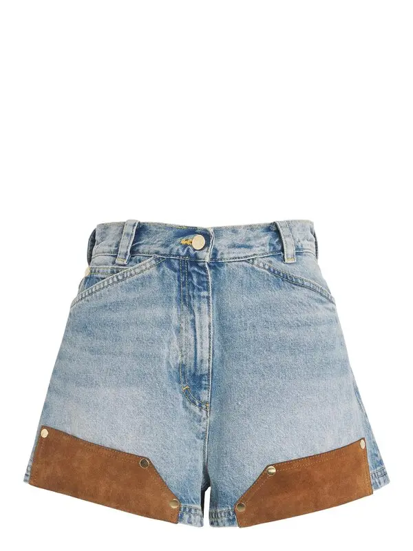 Sandro Suede-trim Denim Shorts - Blue