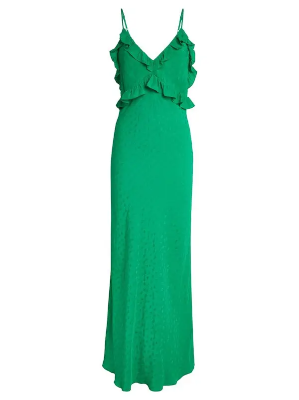 Sandro Ruffled-detail Jacquard Maxi Dress - Green