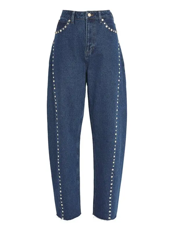 Sandro Embellished Barrel Jeans - Blue