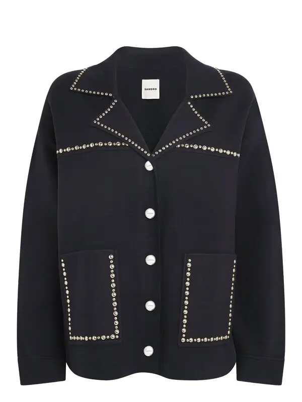 Sandro Embellished Blazer-collar Cardigan - Blue