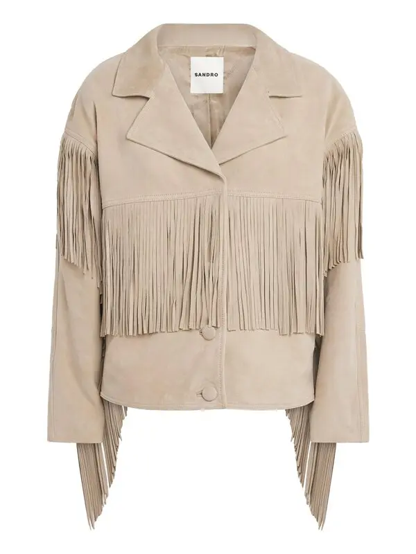 Sandro Suede Fringed Jacket - Beige