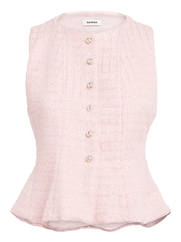 Sandro Sequinned Tweed Waistcoat - Pink