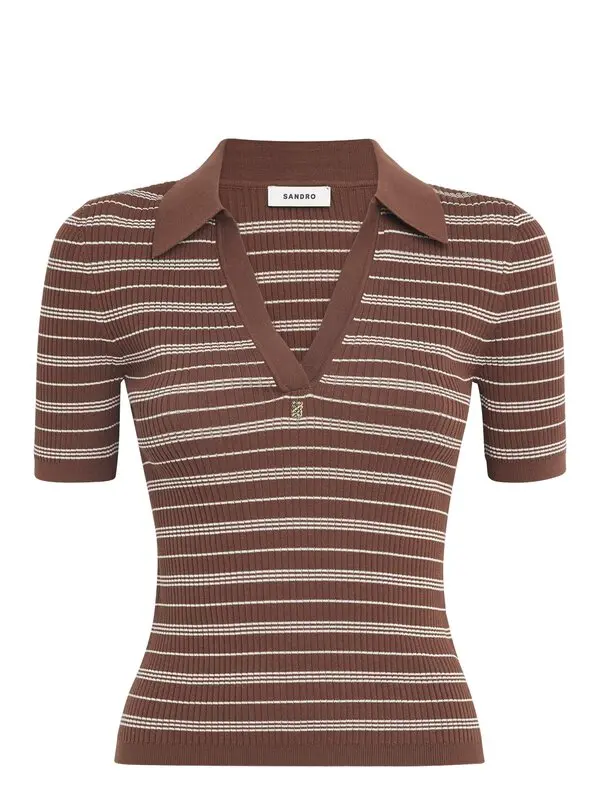Sandro Striped Polo Shirt - Brown