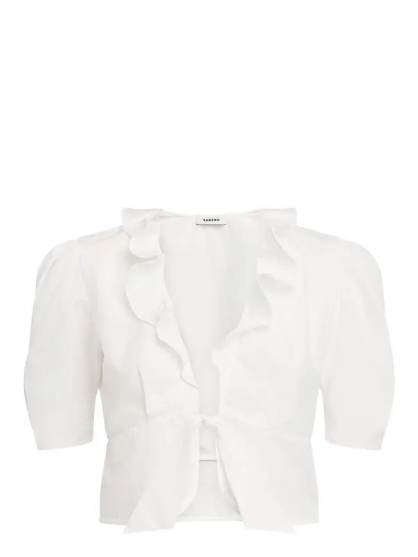 Sandro Cotton Ruffle Blouse - Beige
