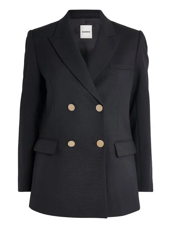 Sandro Virgin Wool Double-breasted Blazer - Black
