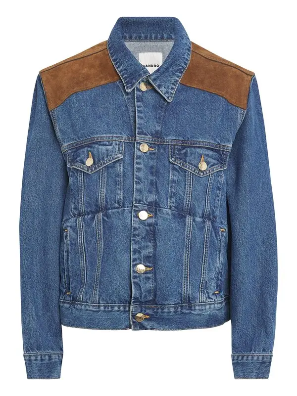 Sandro Suede-trimmed Denim Jacket - Blue