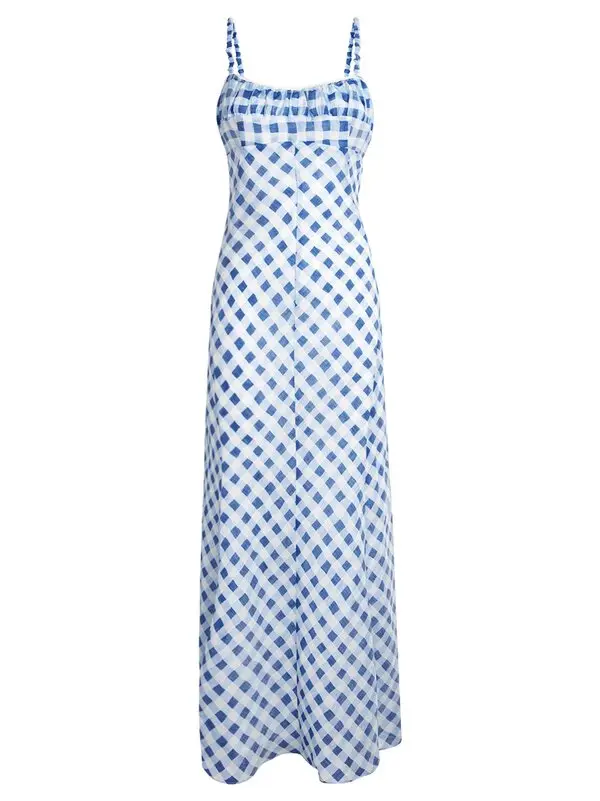 Sandro Linen-blend Gingham Maxi Dress - Blue