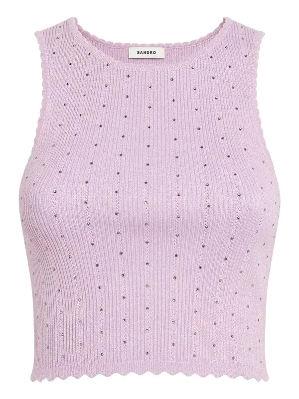 Sandro Embellished Knit Tank Top - Purple