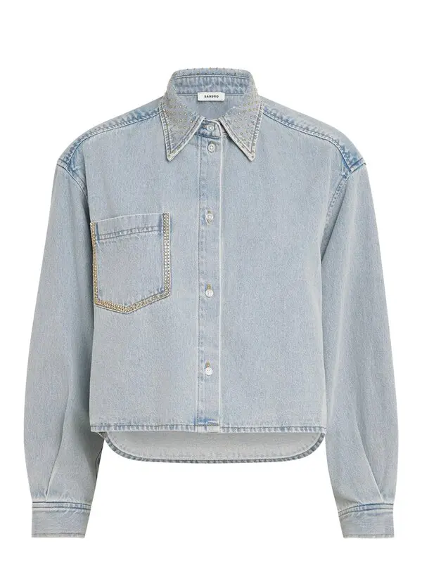 Sandro Embellished Denim Shirt - Blue