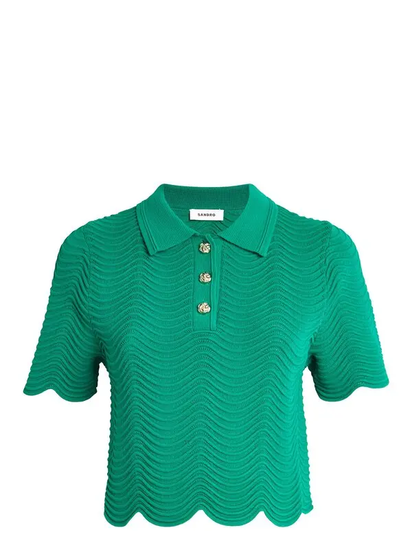 Sandro Scalloped Polo Sweater - Green