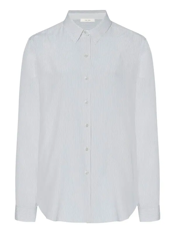 THE ROW Fiora Silk Stripe Shirt - Blue