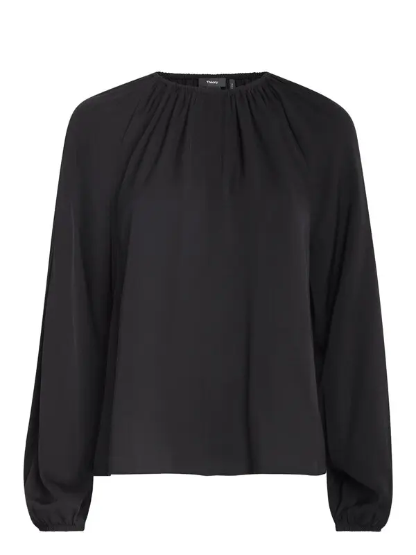 Theory Silk Chiffon Gathered Blouse - Black
