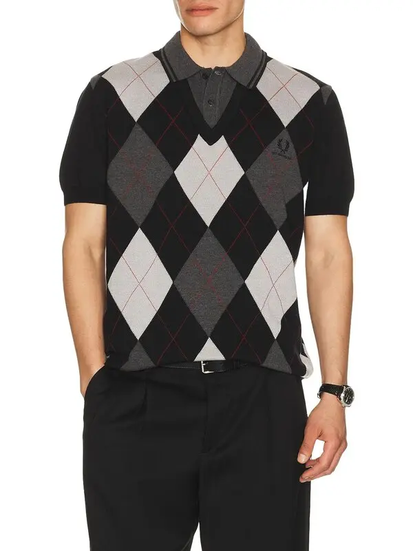 Fred Perry Argyle Knitted Shirt - Black