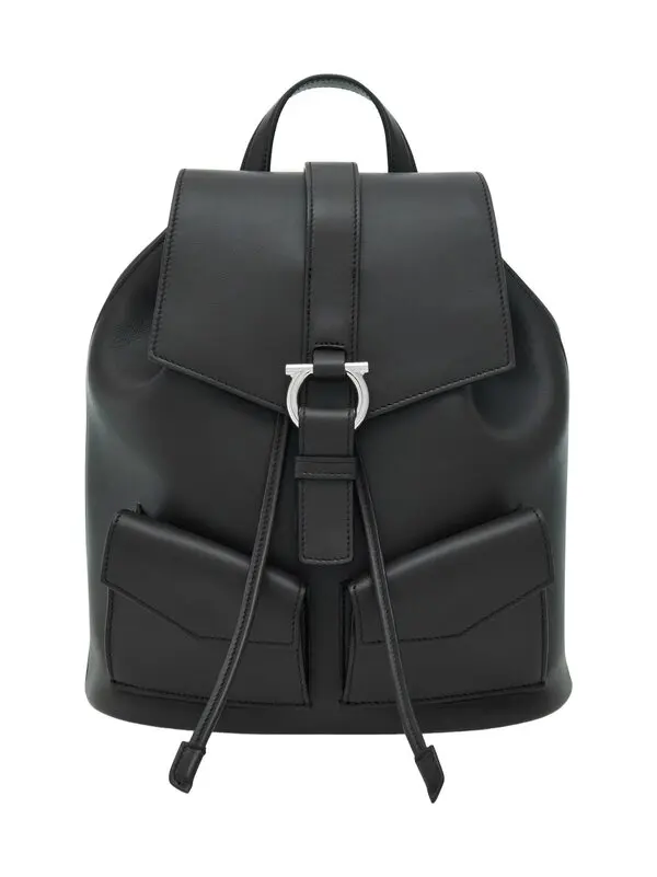 FERRAGAMO Gancini Flap Backpack - Black