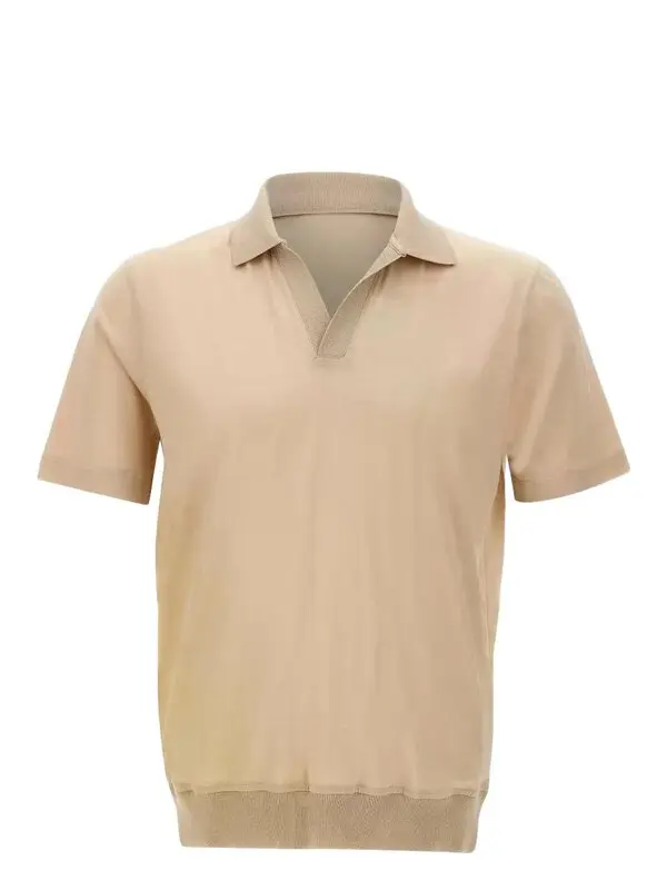 GRAN SASSO V-neck Ribbed Polo Shirt - Neutrals