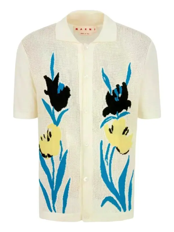 Marni Floral Intarsia Cotton Cardigan - White