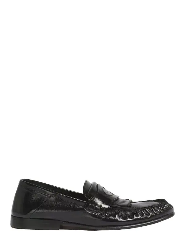Marni Embossed Leather Loafers With Fringe - Black
