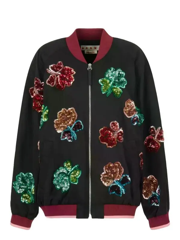 Marni Sequin Flower Bomber Jacket - Black