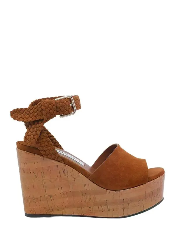 JIMMY CHOO Jori 100 Braided Platform Wedge Sandals - Brown