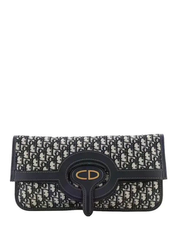 Dior Fold Over Oblique Canvas Clutch Bag - Blue