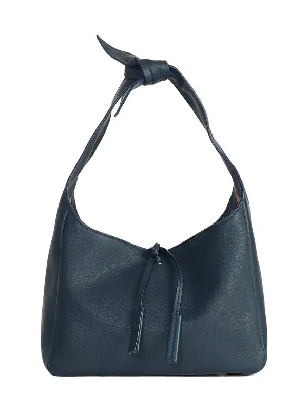 TWP Small Leather Fisherman Bag With Tie Detail - Midnight