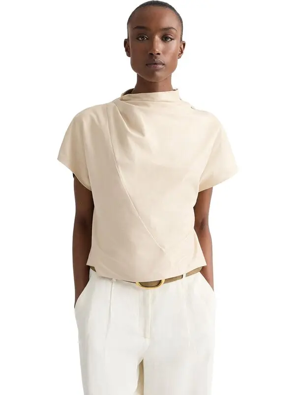 TWP Paper Leather Mock Neck Tee - Creme Brulee