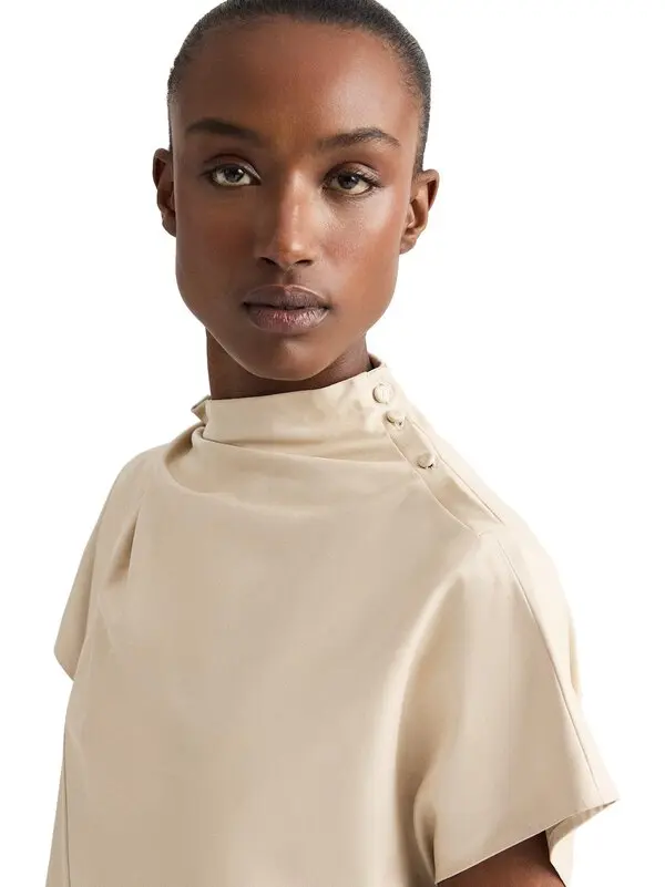 TWP Paper Leather Mock Neck Tee - Creme Brulee