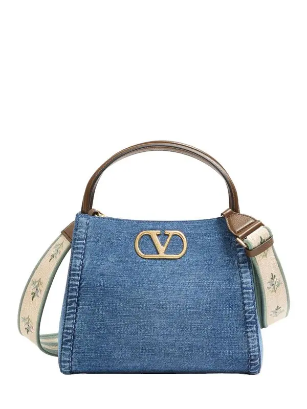 Valentino Garavani Alltime Medium Handbag With Embroidered Strap - Denim