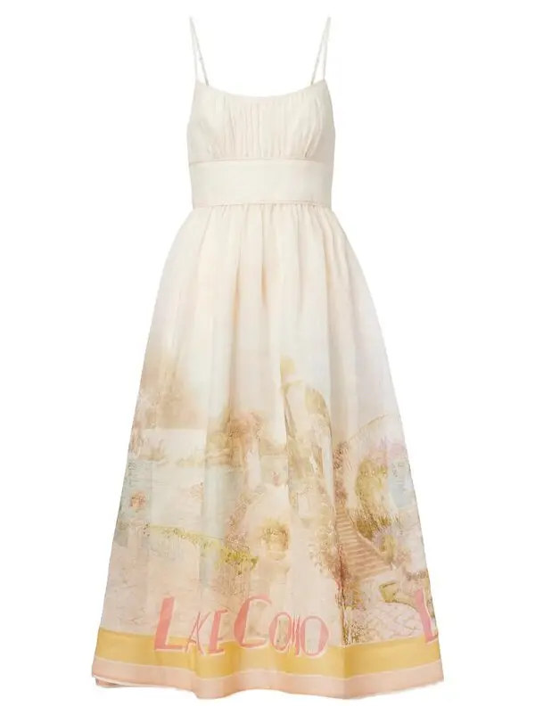 Zimmermann Como Printed Linen And Silk Midi Dress - Multicoloured