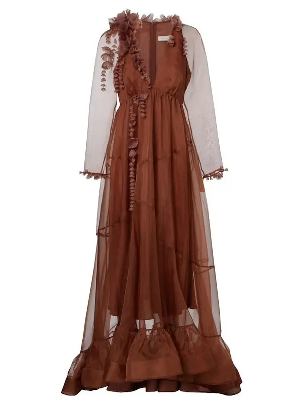 Zimmermann Como Floral-appliqué Silk Maxi Dress - Brown
