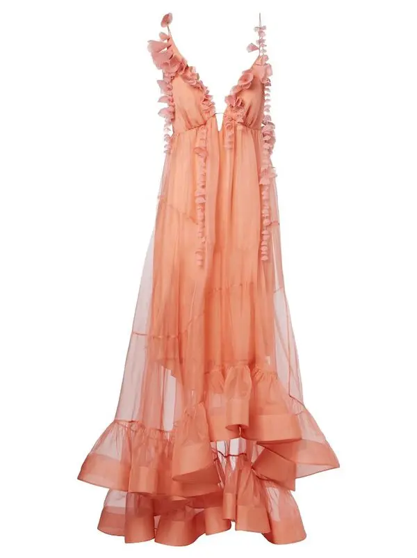 Zimmermann Como Floral-appliqué Silk Maxi Dress - Pink