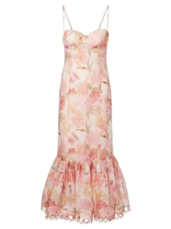 Zimmermann Como Floral Linen And Silk Midi Dress - Pink