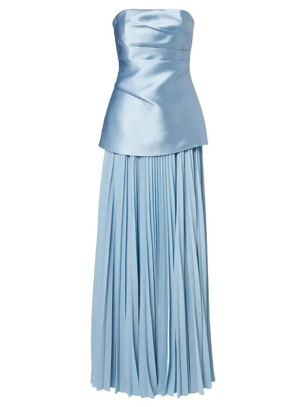 Solace London Claudette Satin-trimmed Bustier Gown - Blue