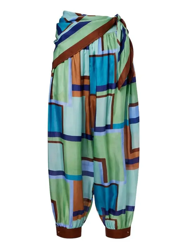 Zimmermann Como Printed Silk Satin Tapered Pants - Multicoloured