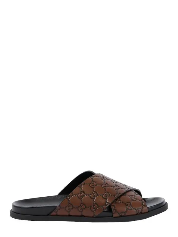 Gucci Gg Leather Slides - Brown