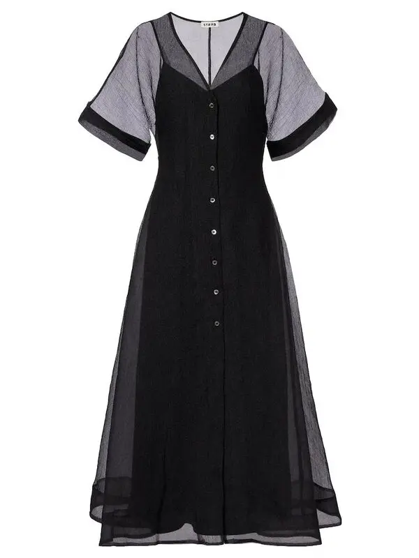 Staud Elle Organza Midi Dress - Black