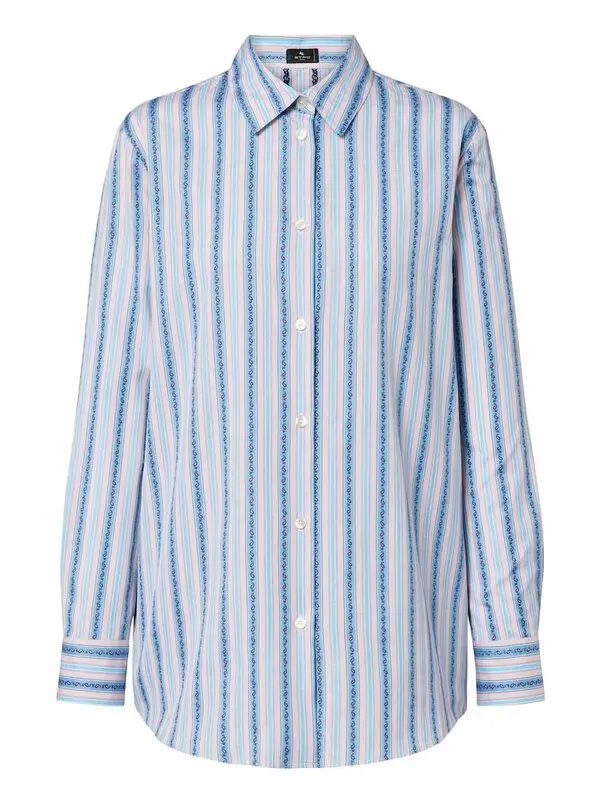 Etro Paisley Striped Cotton Shirt - Blue
