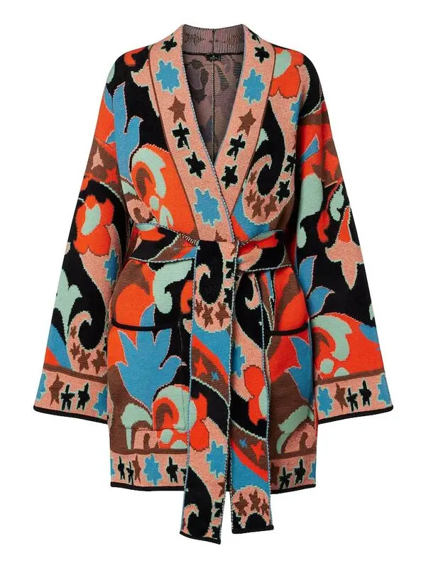 Etro Belted Jacquard Wool-blend Wrap Cardigan - Multicoloured