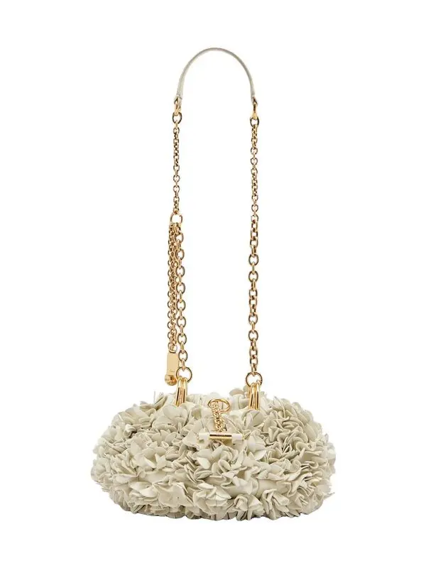Chloé Plissé Floral Leather Shoulder Bag - White