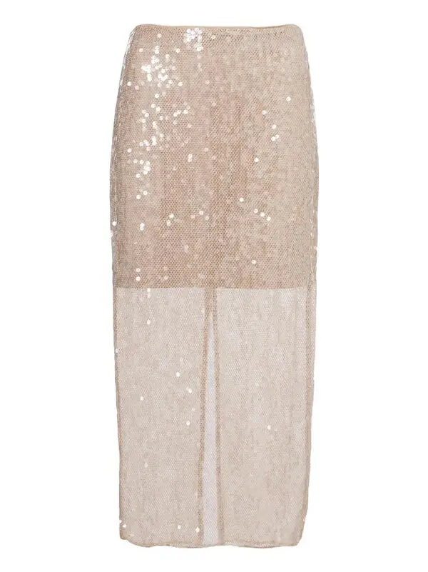 Veronica Beard Allora Sequined Midi Skirt - Beige