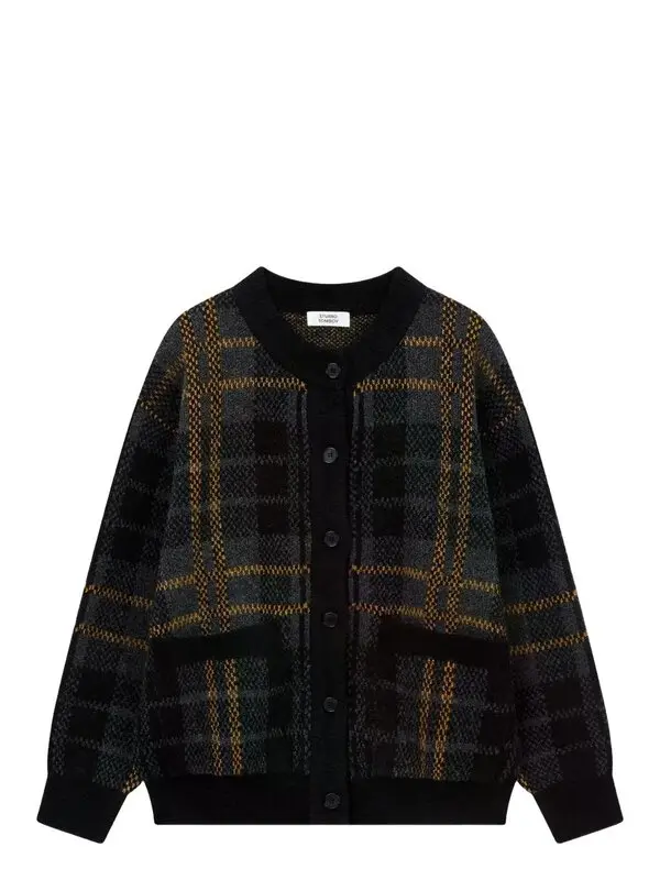 STUDIO TOMBOY Checkered Crew-neck Cardigan - Black