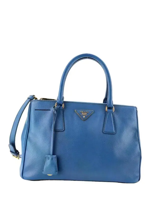 Prada Double Zip Lux Saffiano Leather Small Tote Bag - Blue