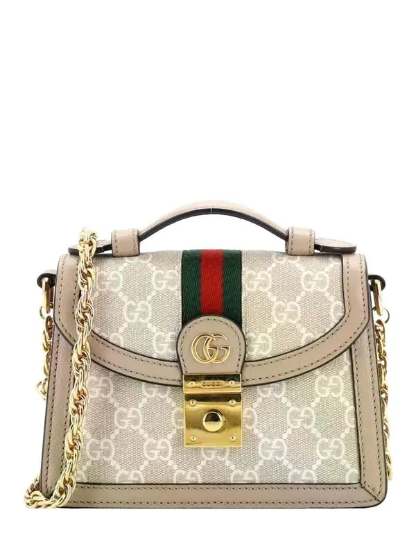 Gucci Ophidia Flap Top Handle Mini Bag Gg Coated Canvas - Neutrals