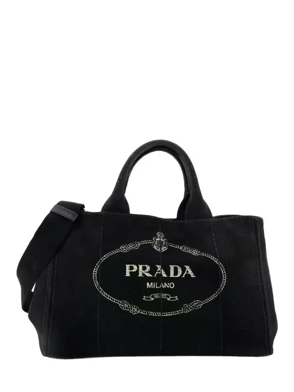 Prada Canapa Convertible Canvas Medium Tote Bag - Black